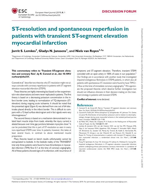 St Resolution And Spontaneous Reperfusion In Patients With Transient St
