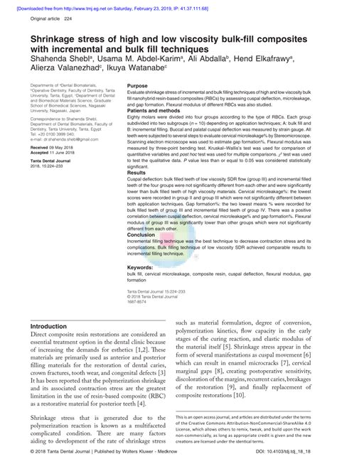 Pdf Shrinkage Stress Of High And Low Viscosity Bulk Fill Composites With Incremental And Bulk
