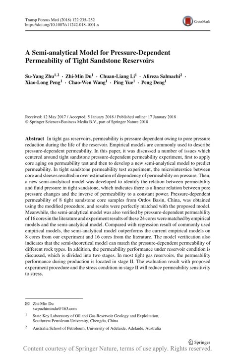 A Semi Analytical Model For Pressure Dependent Permeability Of Tight