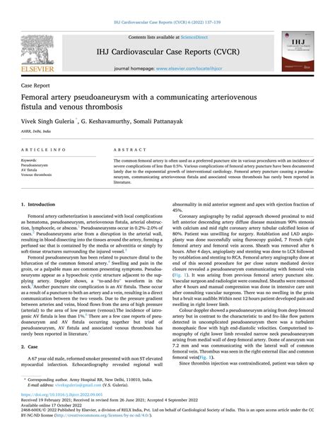 Pdf Femoral Artery Pseudoaneurysm With A Communicating Arteriovenous