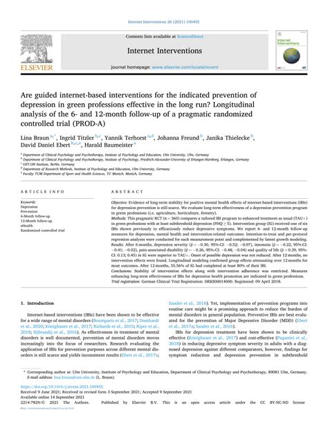 Pdf Are Guided Internet Based Interventions For The Indicated Prevention Of Depression In