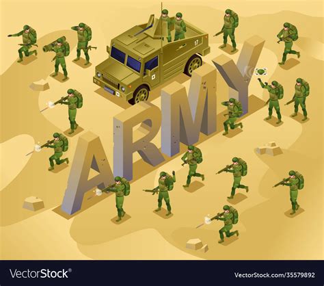 Attack Modern Army And Isometric Word Royalty Free Vector