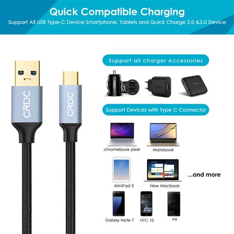 Crdc 3a Usb Type C кабель нейлон Usb C кабель передачи данных для быстрой зарядки для Xiaomi Mi5