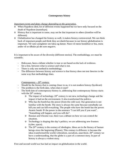 Contemporary History Lesson 1 Lecture Notes Contemporary History