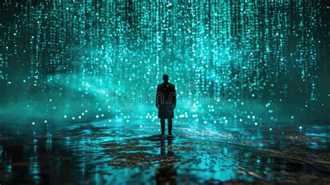 The Single Person Try Searching Something In Digital Matrix Binary Code