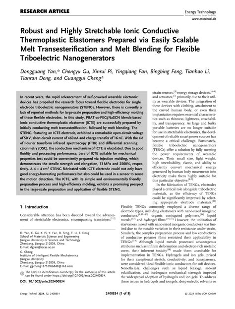 Robust And Highly Stretchable Ionic Conductive Thermoplastic Elastomers Prepared Via Easily