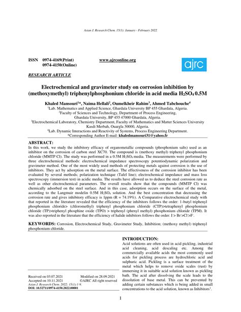 Pdf Electrochemical And Gravimeter Study On Corrosion Inhibition By