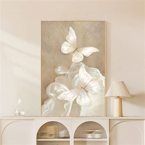 พร้อมกรอบ สไตล์ฝรั่งเศสย้อนยุคสีเบจนามธรรมผีเสื้อดอกกุหลาบผ้าใบภาพวาดภาพพิมพ์ Shopee Thailand