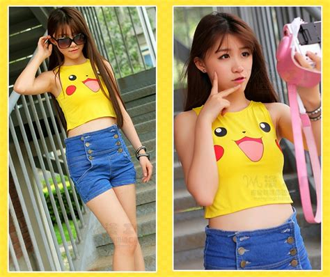 Buy Janpanese Anime Cosplay Pikachu Costumes Crop Top For Women Summer Style