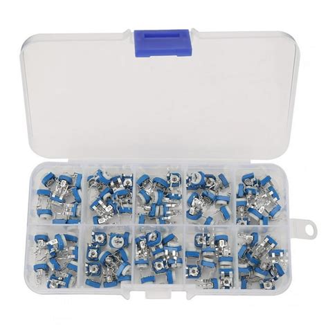 Resistencia Variable Reóstato Con Potenciómetro De Caja Azul Y Blanco