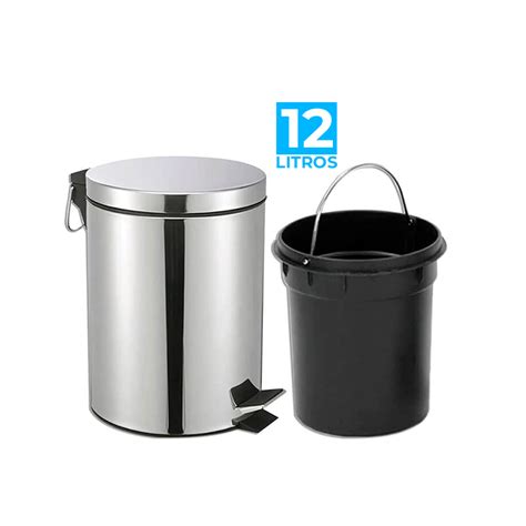 Lixeira 12 Litros Inox Pedal Emborrachado E Balde Coletor Shopee