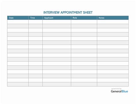 Interview Appointment Sheet Template In Excel Striped