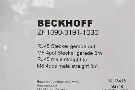 Beckhoff Ethercat Leitung Pur Awg22 Rj45 Stecker 3 M Zk1090 3191 1030