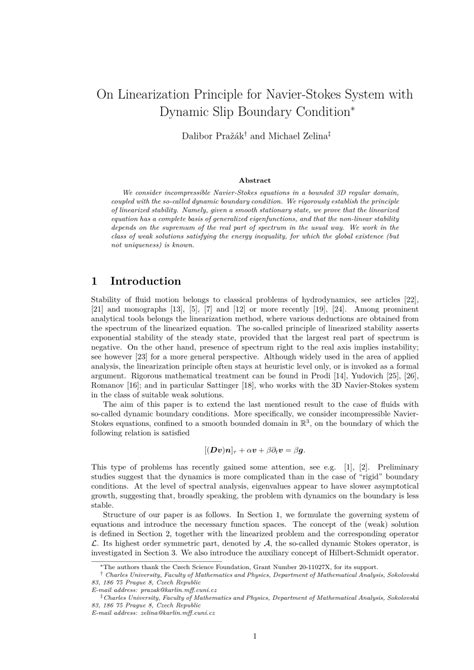 Pdf On Linearization Principle For Navier Stokes System With Dynamic