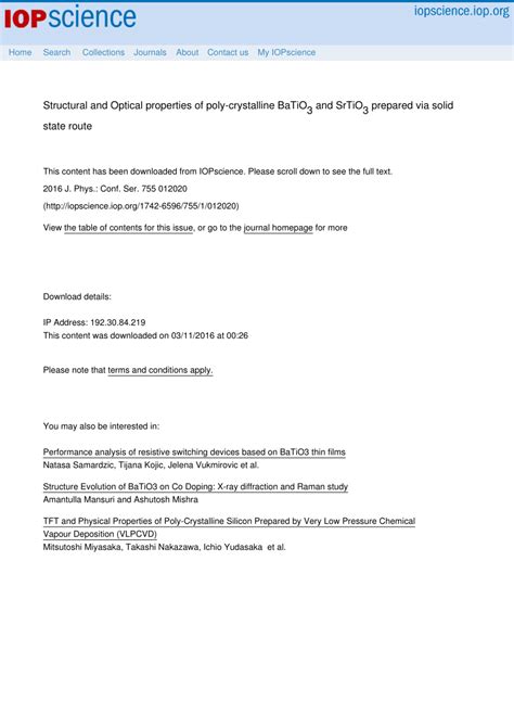Pdf Structural And Optical Properties Of Poly Crystalline Batio 3 And Srtio 3 Prepared Via