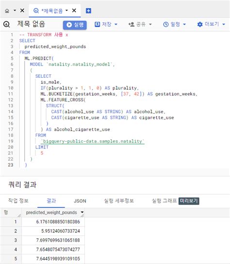 BigQuery ML Regression Model Options TRANSFORM
