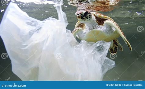 Sea Turtle Plastic Bag Trash Pollution In Ocean Environment Problem