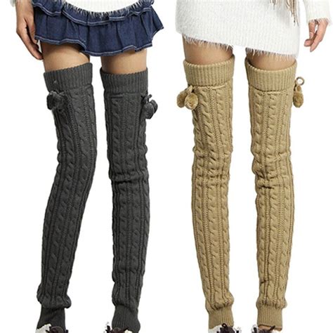 Womens Winter Crochet Knitted Stocking Footless Leg Warmers Thigh High