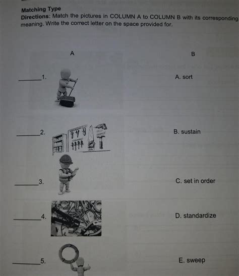 Activitymatching Typedirections Match The Pictures In Column A To