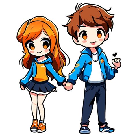 A Hand Drawing Full Body Cute Couple Cartoon In Isolated Background