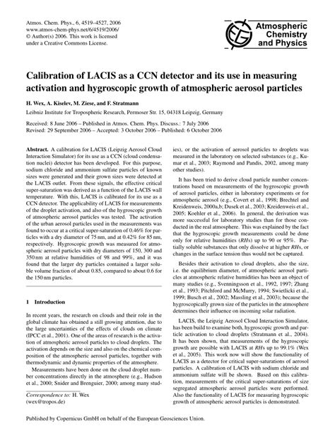 Pdf Calibration Of Lacis As A Ccn Detector And Its Use In Measuring