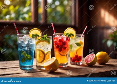 Fancy Lemonade Mocktail Juice Drink With Fresh Citrus Lemons Stock