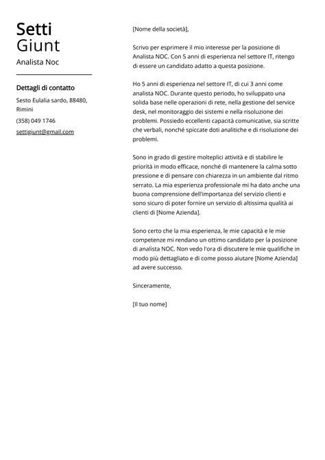Lettera Di Presentazione Analista Noc Descrizione Del Lavoro Esempio