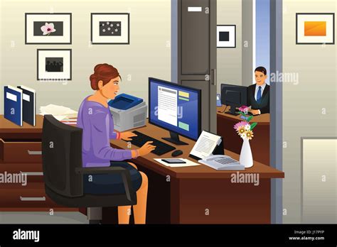 Eine Vektor Illustration Der Sekretärin Im Büro Stock Vektorgrafik Alamy