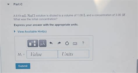 solved a 619 mlnacl solution is diluted to a volume of 1 08