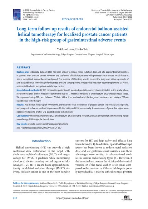 Pdf Long Term Follow Up Results Of Endorectal Balloon Assisted Helical Tomotherapy For