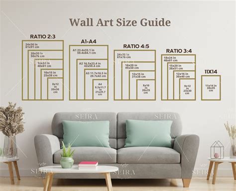 The Wall Art Size Guide Is Displayed In This Living Room