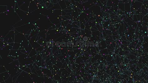 Colorful Network Of Nodes Connected By Lines In Black And White Image