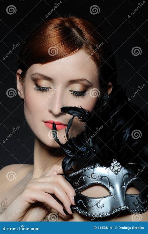Beautiful Woman With Carnival Mask Stock Image Image Of Eyeshadow