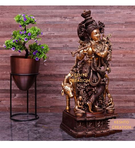 29 Big Krishna With Cow Brass Statue Krishna Brass Large Idol Brass Big
