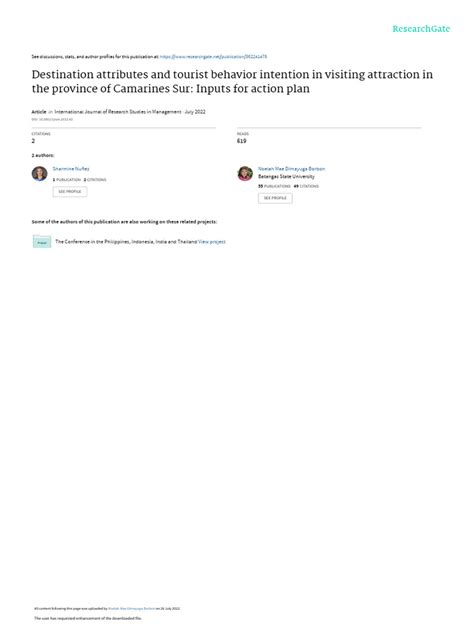 Destination Attributes And Tourist Behavior Intention In Visiting Attraction In The Province Of