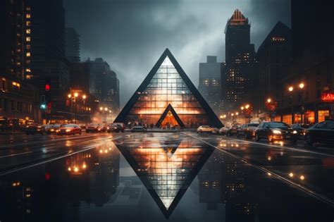Premium AI Image A Triangle Shaped Building In The Middle Of A City At Night