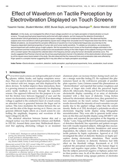 Pdf Effect Of Waveform On Tactile Perception By Electrovibration
