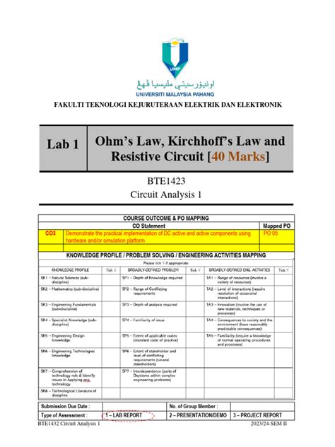 Lab 1 Ohm Law Kichhoffs Law Resistive Circuit Pdf Electrical Network Network Analysis