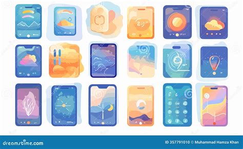Modern Mobile Weather App Interface Design With User Friendly Gui Elements Stock Vector