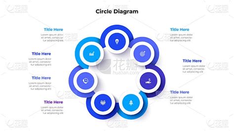 抽象元素用圆圈分为7个选项。用于表示的业务数据可视化。矢量循环信息图表素材 花瓣网