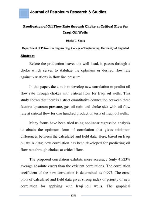 Pdf Prediction Of Oil Flow Rate Through Choke At Critical Flow For