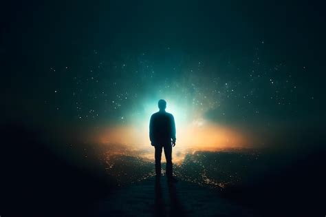 Premium Ai Image Mans Silhouette In Rays Of Light Neural Network Ai