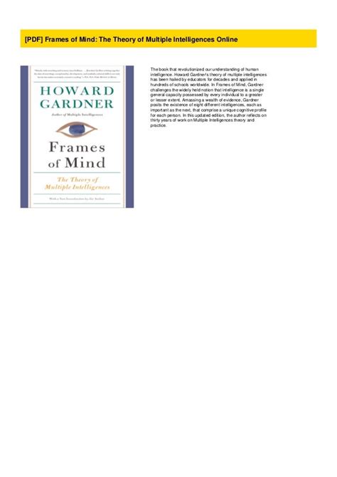 [pdf] Frames Of Mind The Theory Of Multiple Intelligences Online