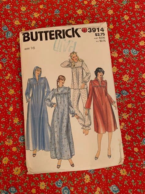 Vintage Pajamas Nightgown Robe Pattern Butterick 3914 Etsy Vintage