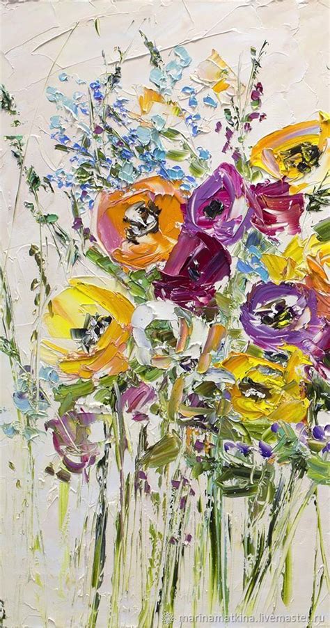 Летние цветы картина маслом холст мастихин для гостиной спальни купить в интернет магазине на