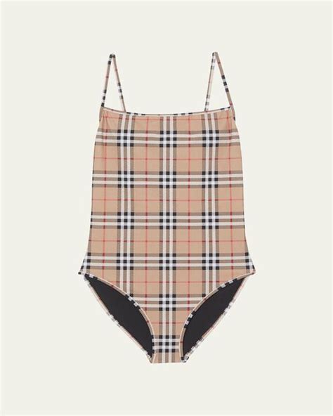 Burberry Delia Plaid Print One Piece Swimsuit In Natural Lyst