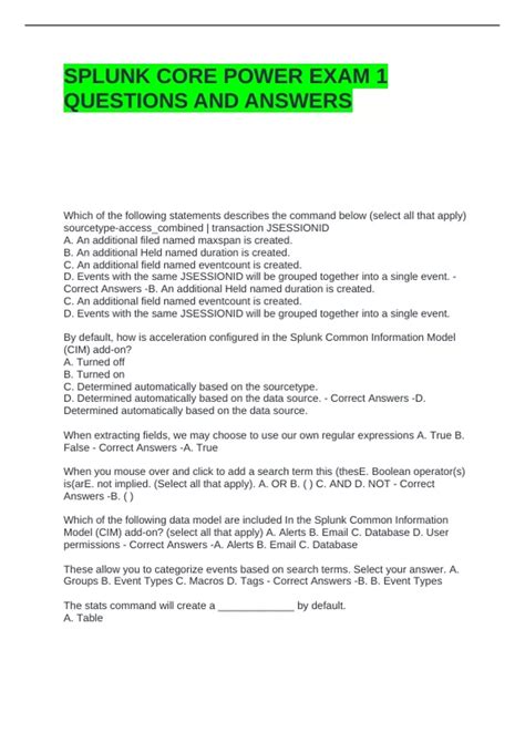 Splunk Core Power Exam 1 Questions And Answers Splunk Core Stuvia Us