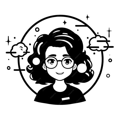 Premium Vector Cute Girl With Glasses And Curly Hair Vector Illustration In Cartoon Style