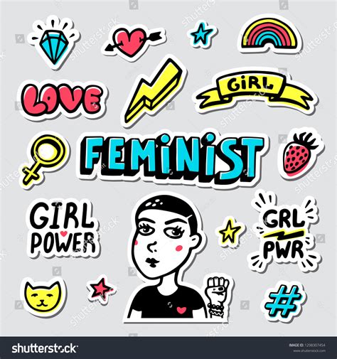 Feminist Sticker Set Feminist Cute Hand Stock Vector Royalty Free