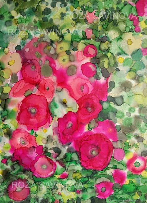 Картина алкогольными чернилами Абстракция с цветами Alcohol Ink в